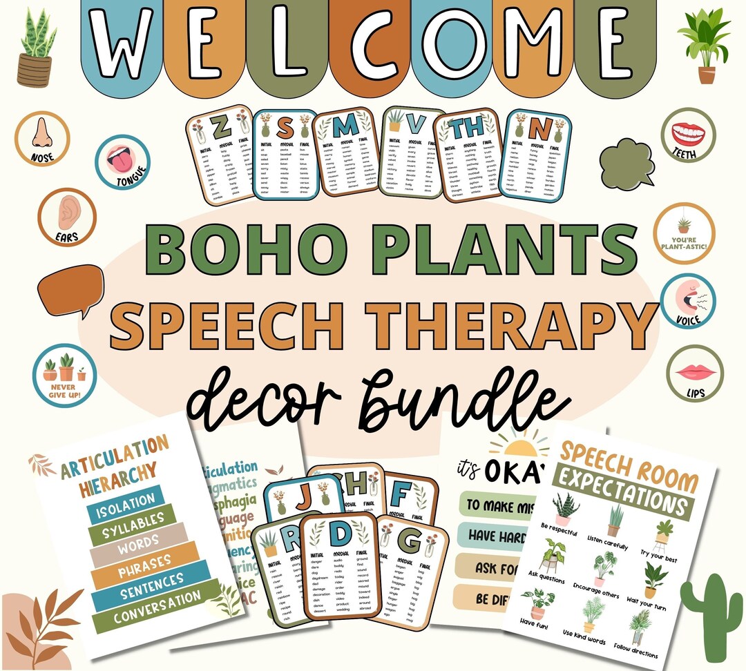 Boho Plants Speech Therapy Decor, Speech Classroom Decor, Speech Decor ...