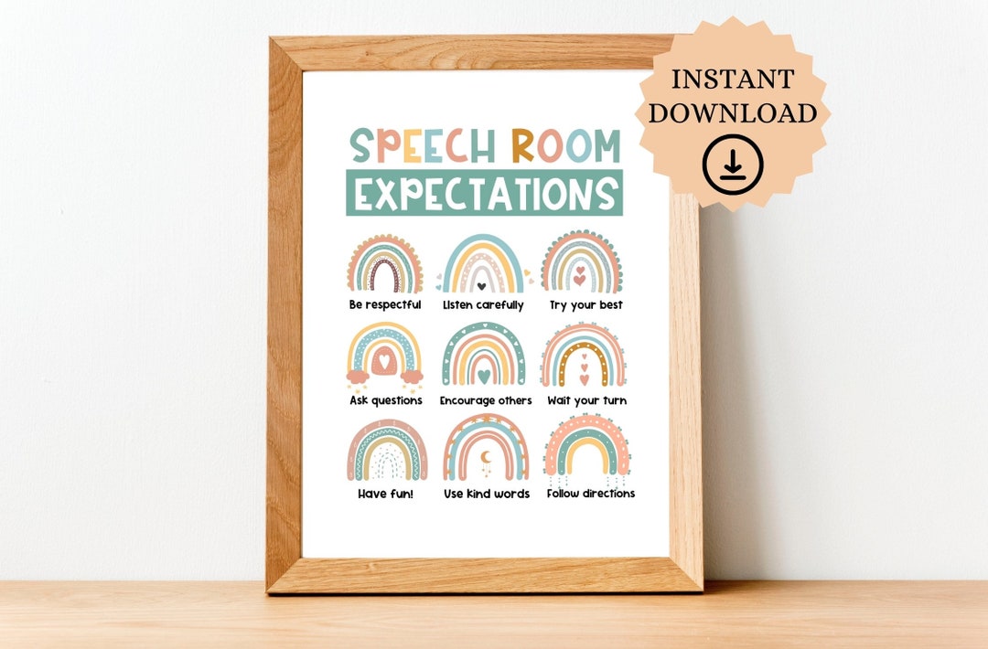 Rainbow Speech Therapy Decor, Speech Room Expectations, Speech and ...