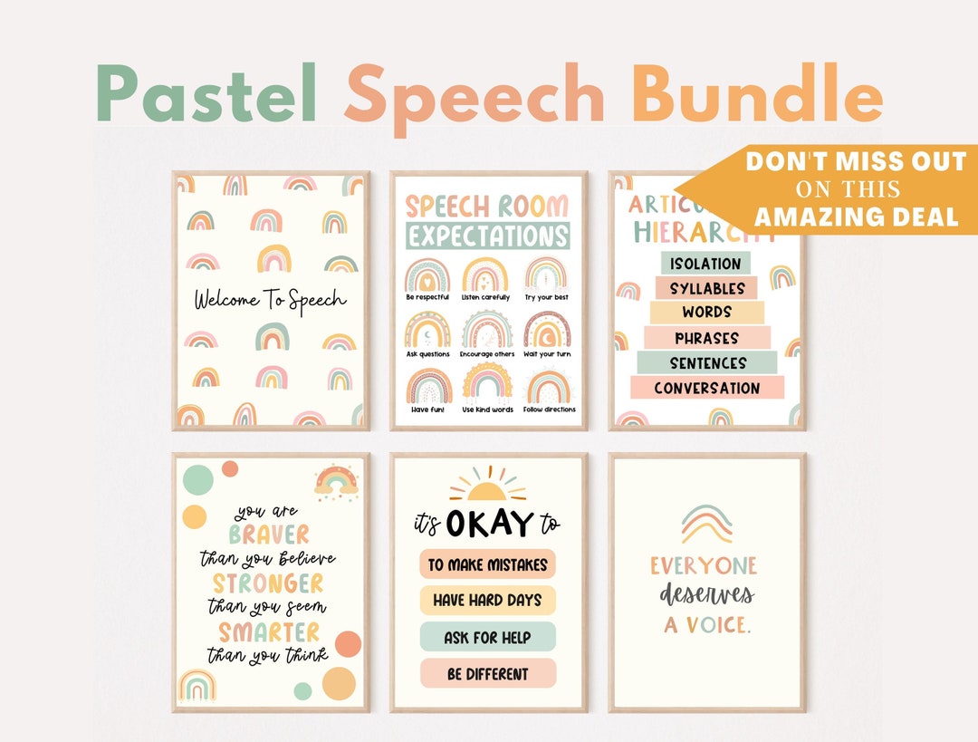 Pastel Rainbow Speech Poster Bundle, Speech and Language Poster Bundle ...
