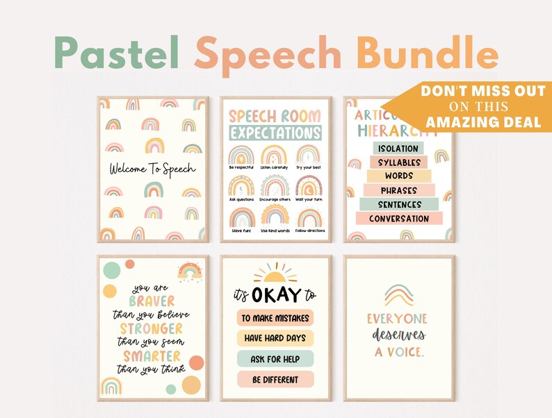 Pastel Rainbow Speech Poster Bundle Speech and Language - Etsy