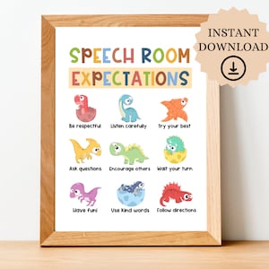 Dinosaur Speech Room Expectations, Speech Therapy Expectations Sign ...