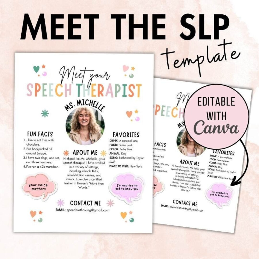 Colorful Meet the SLP Canva Template, Canva Editable Template, Printable Meet the SLP, School ...