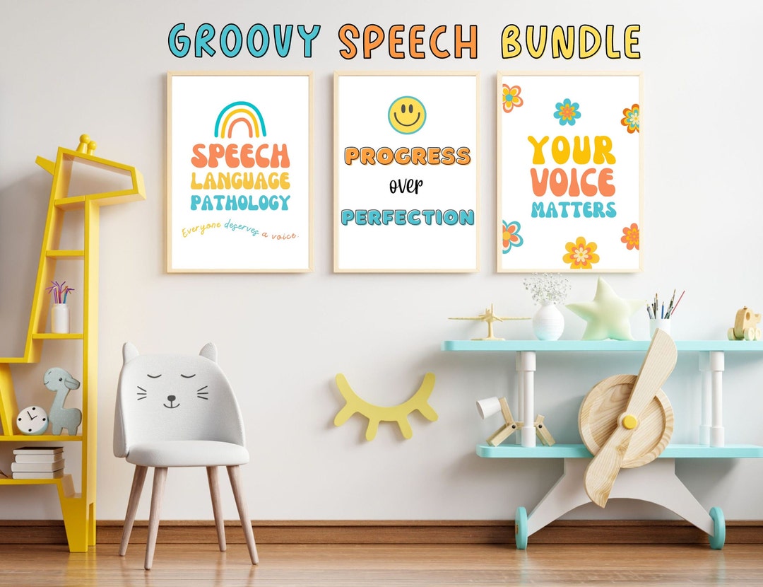 Groovy Speech Therapy Decor Bundle, Speech Therapy Art, Slp Poster ...