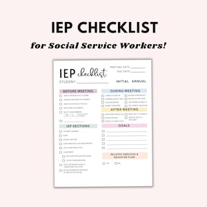 IEP Checklist for SSW, Printable IEP for Social Service Workers, Social ...