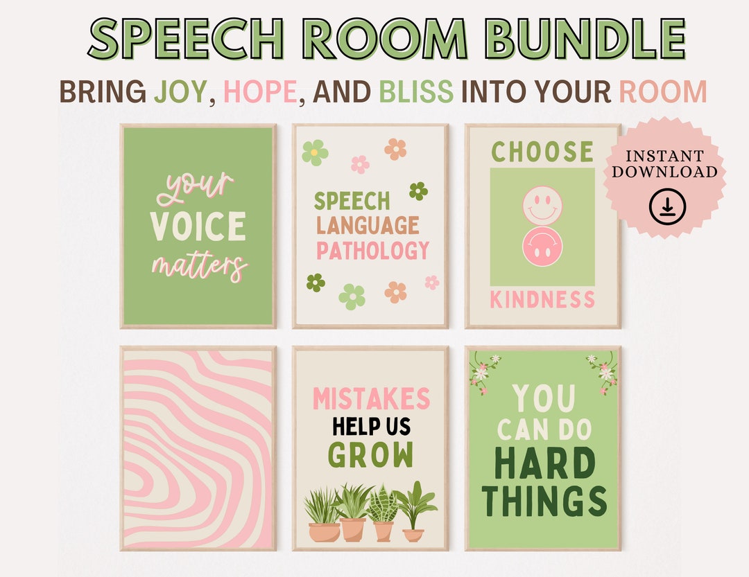 Green and Pink Speech Room Decor Bundle, Set of 6, SLP Posters, Speech ...