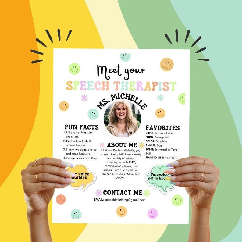 Meet the SLP Poster Editable Template: Back to School, Speech Therapist ...