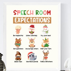 Christmas Speech Room Expectations Sign, Speech Therapy Room Decor ...