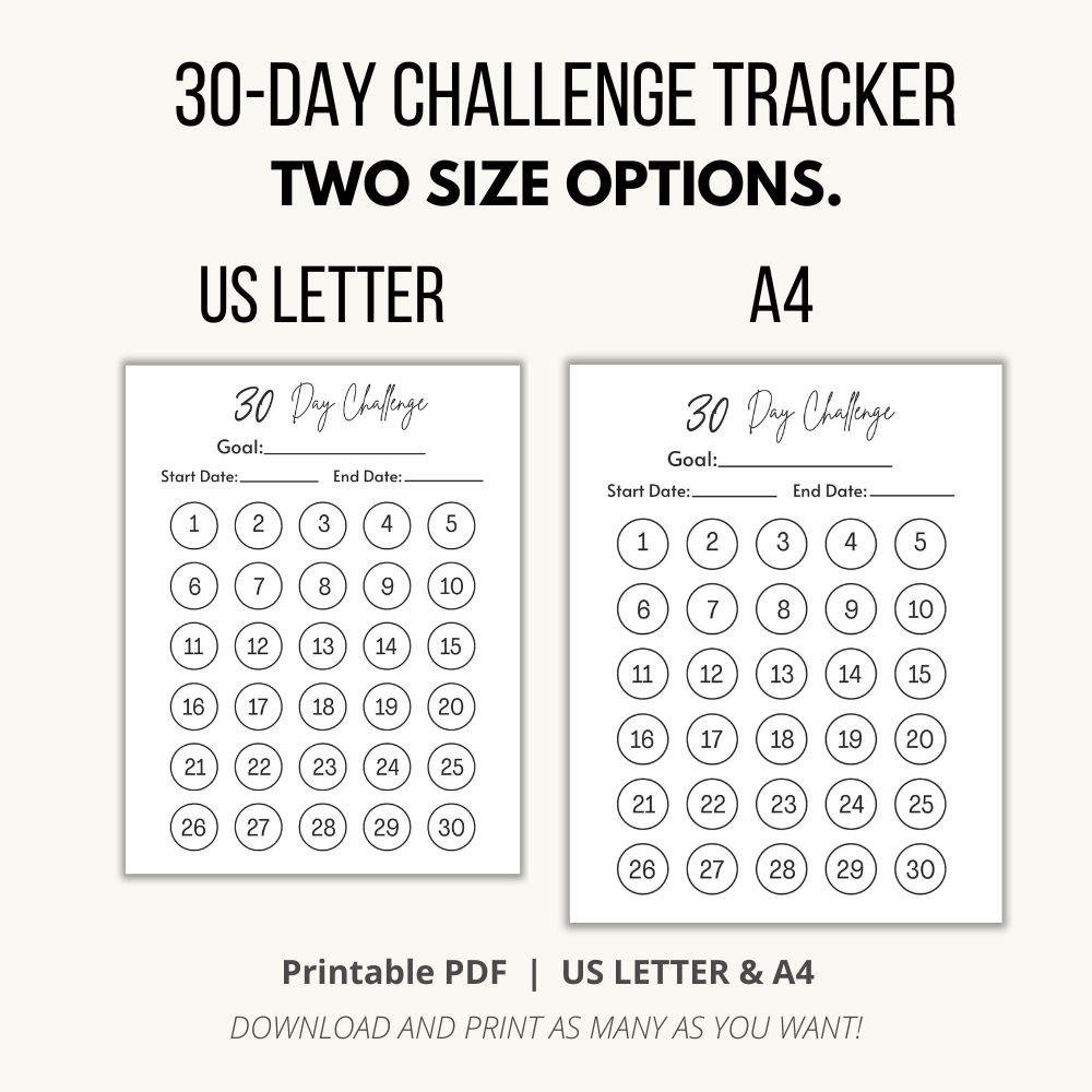 30 Day Challenge Tracker Printable, Printable Habit Tracker, Goal ...