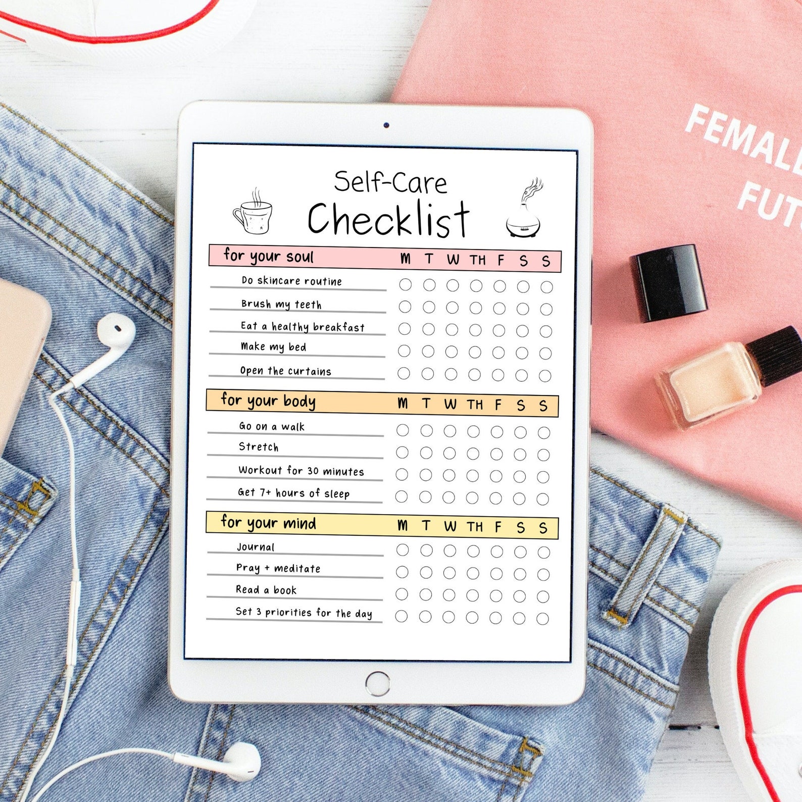 Self Care Daily Checklist, Daily Self Care Checklist Printable, Self ...