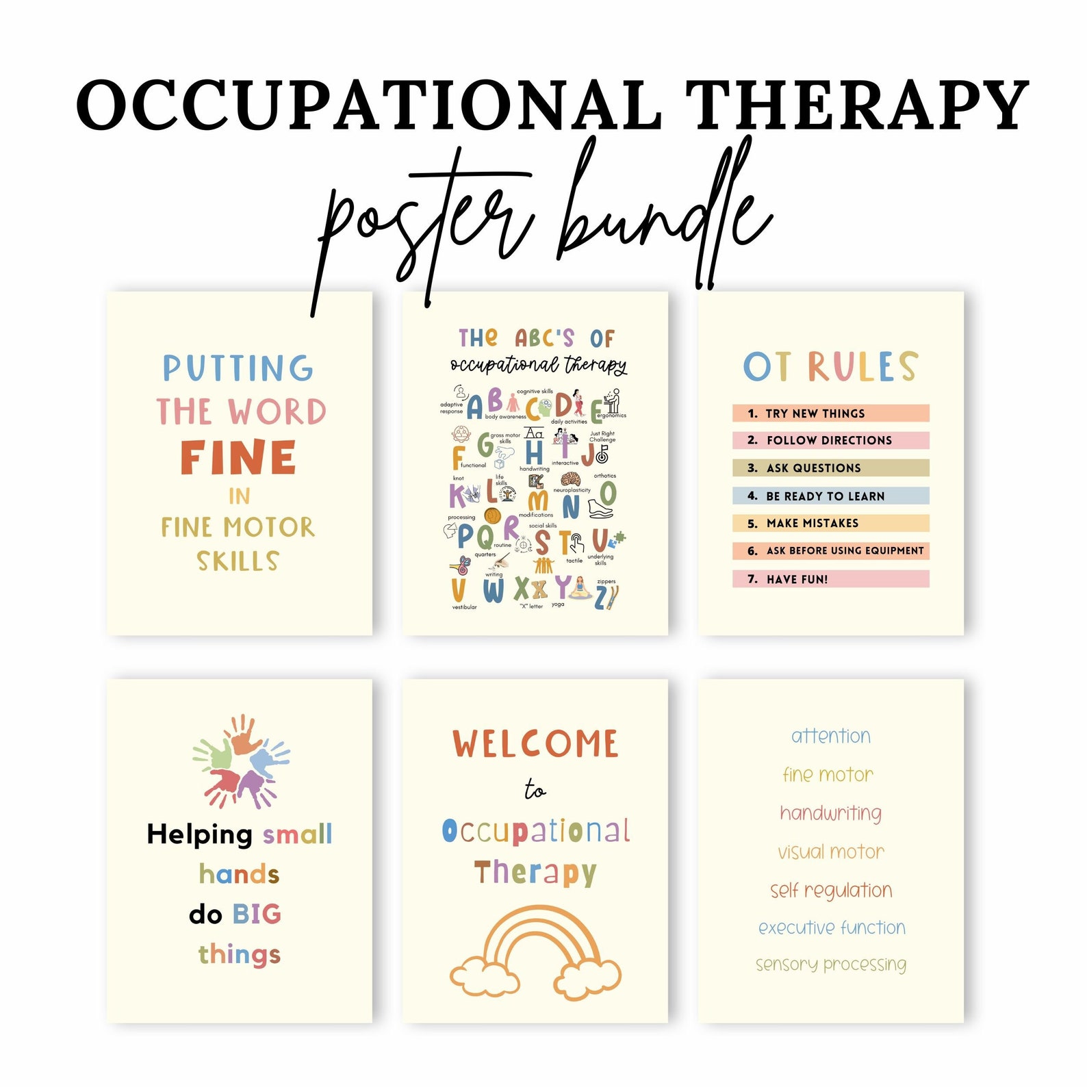 Occupational Therapy Poster Bundle, Set of 6, Occupational Therapy ...