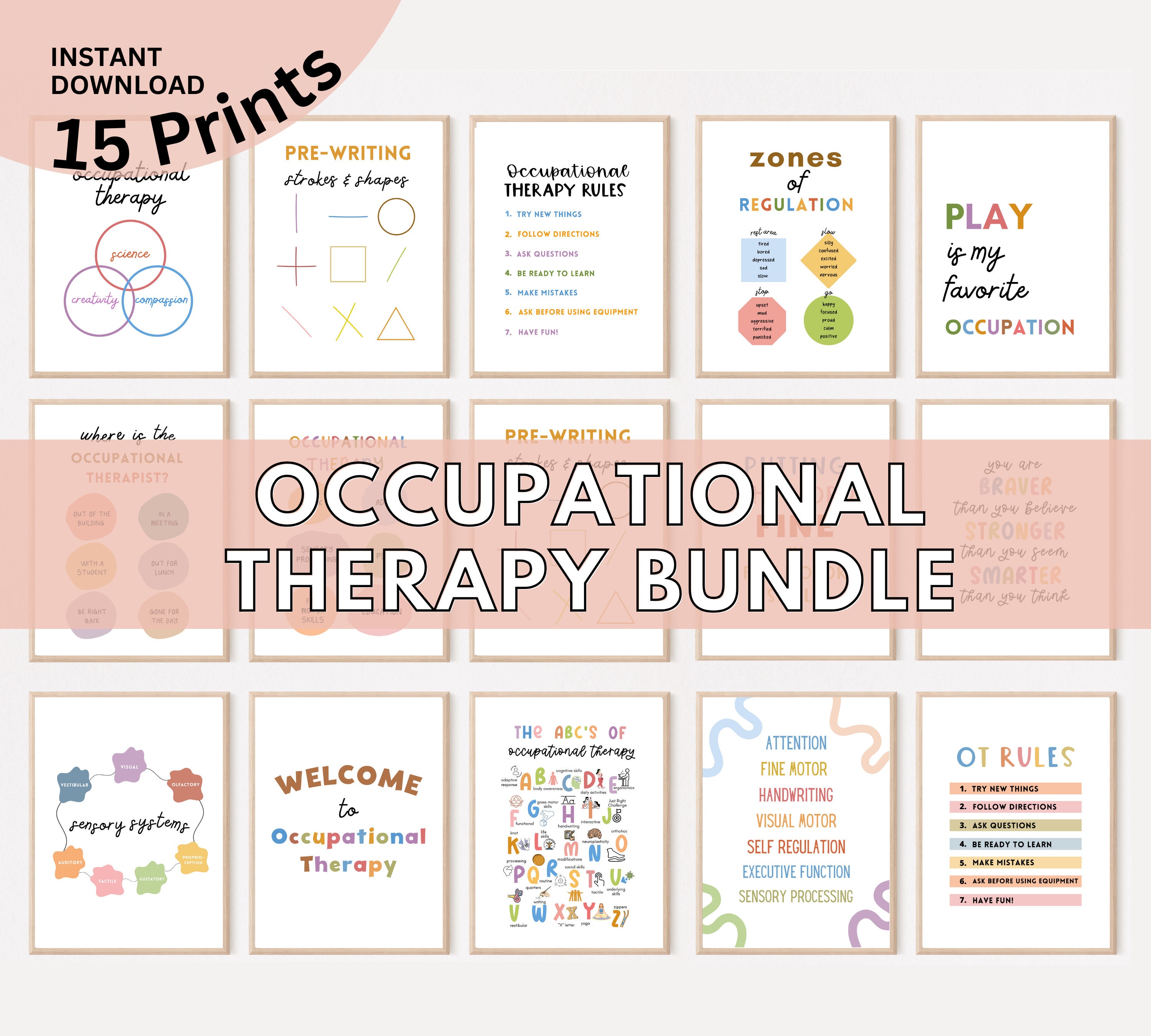 Occupational Therapy Posters Bundle, Set of 15, Occupational Therapy ...