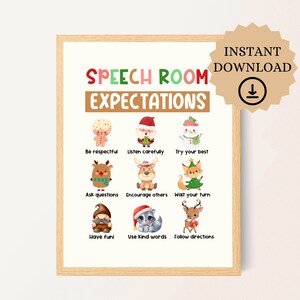 Christmas Speech Room Expectations Sign, Speech Therapy Room Decor ...