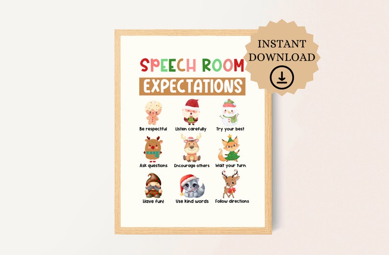 Christmas Speech Room Expectations Sign, Speech Therapy Room Decor ...
