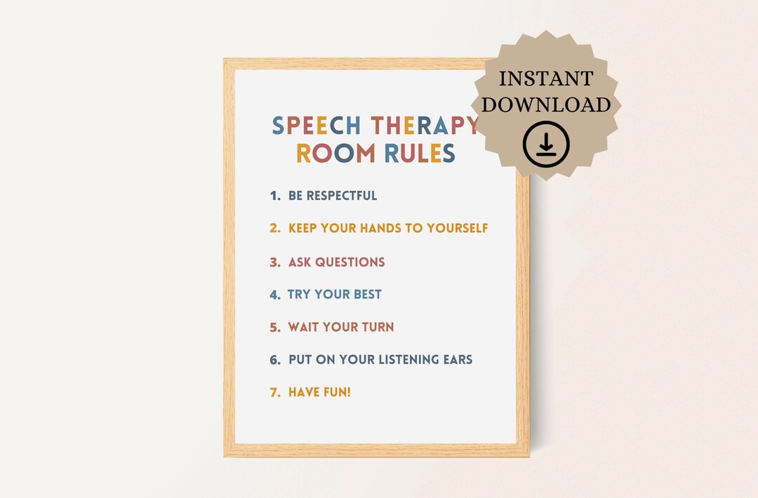 Speech Therapy Office Decor, Speech Therapy Room Rules, Digital SLP ...