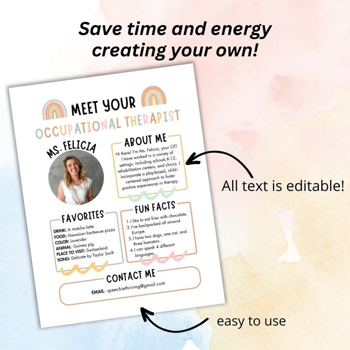 Meet the Occupational Therapist, Meet the OT Template, Canva Editable ...