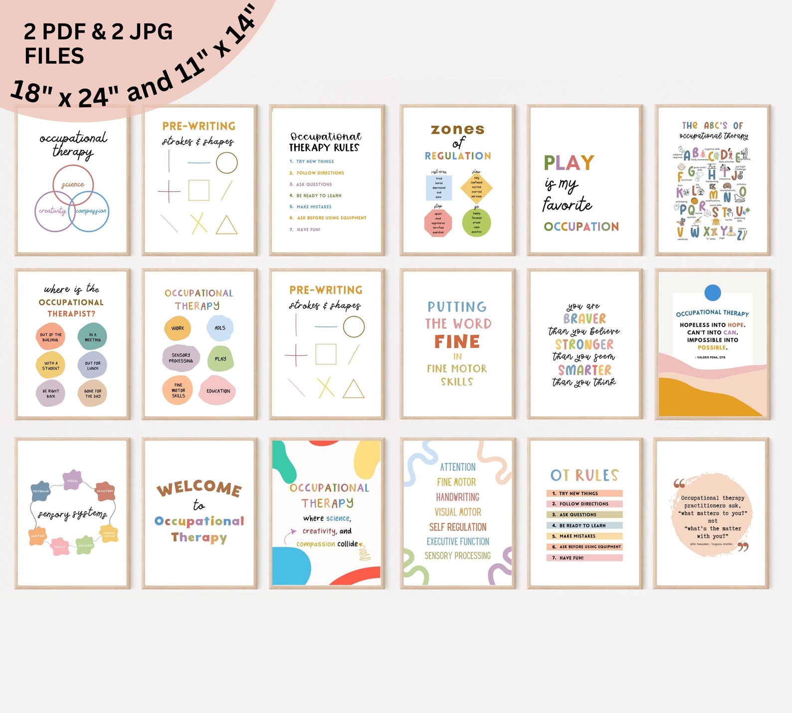 Occupational Therapy Posters, Set of 18, Occupational Therapy Bundle ...