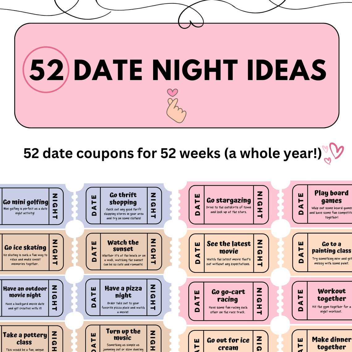 52 Date Night Cards Printable Date Card Ideas Date Night - Etsy Australia