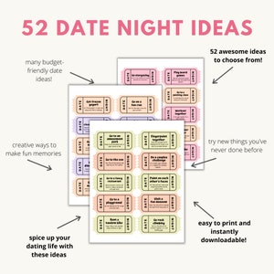 52 Date Night Cards, Printable Date Card Ideas, Date Night Tickets ...