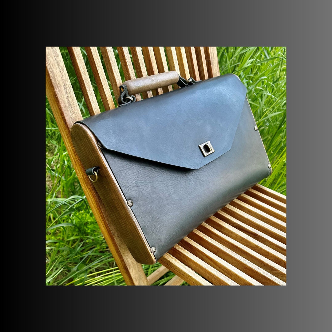 Leather & Wood Bag Leather and Wood Bag Vintage Bag for - Etsy