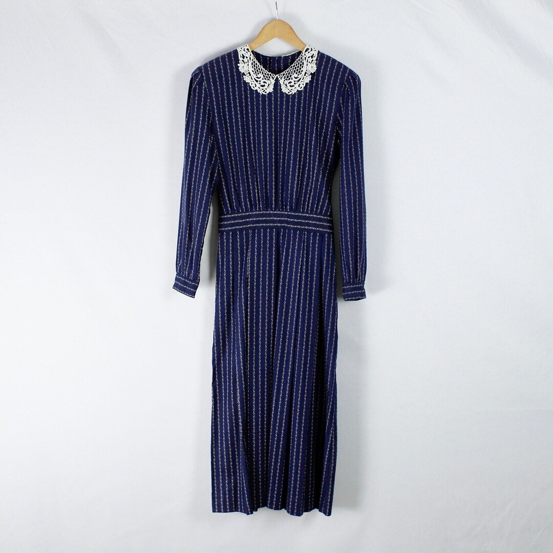 Lanz Originals 80s Preppy Cottagecore Pleated Dress With Lace Collar - Etsy