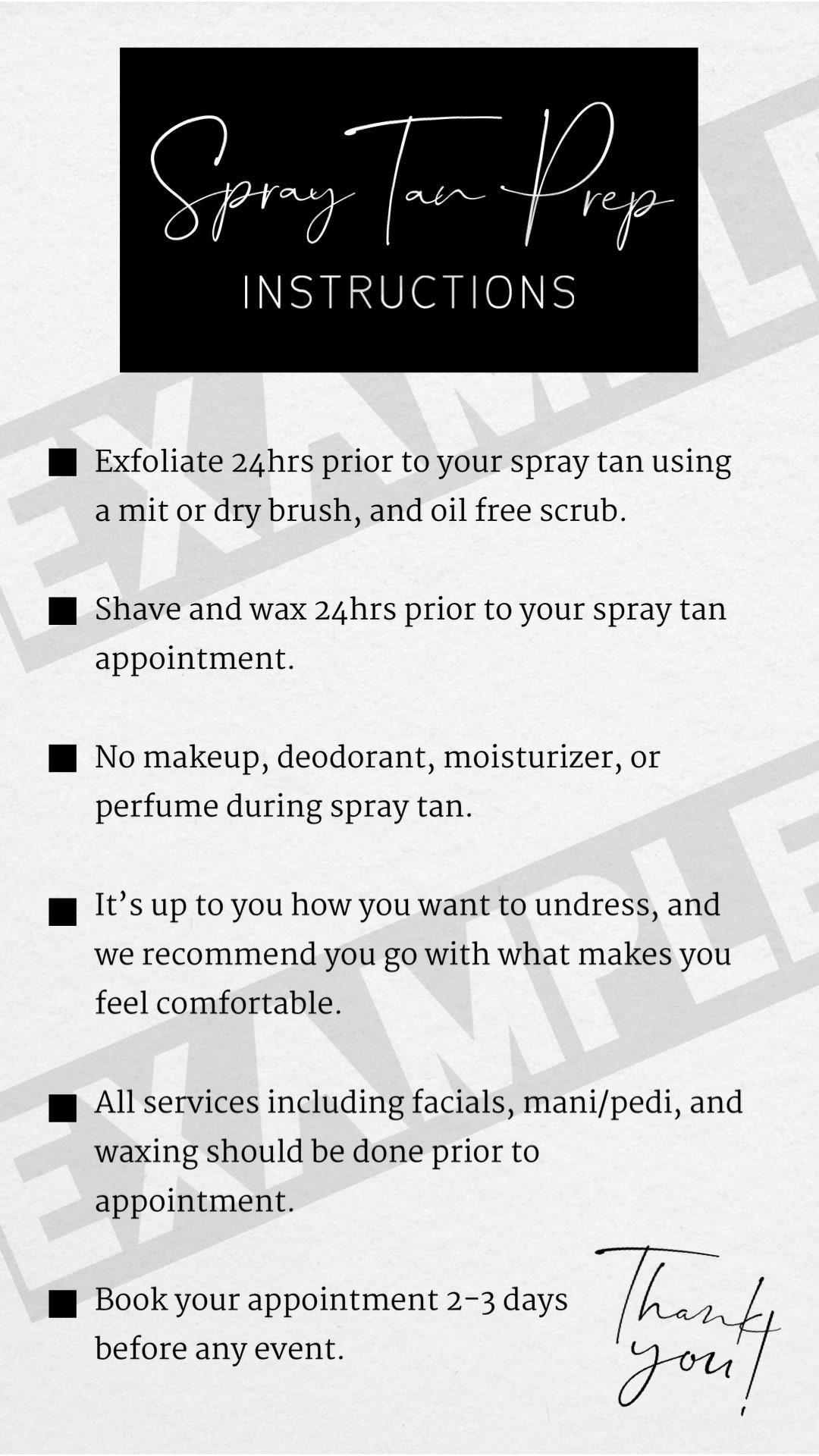 Spray Tanning Prep Instructions Digital Download - Etsy