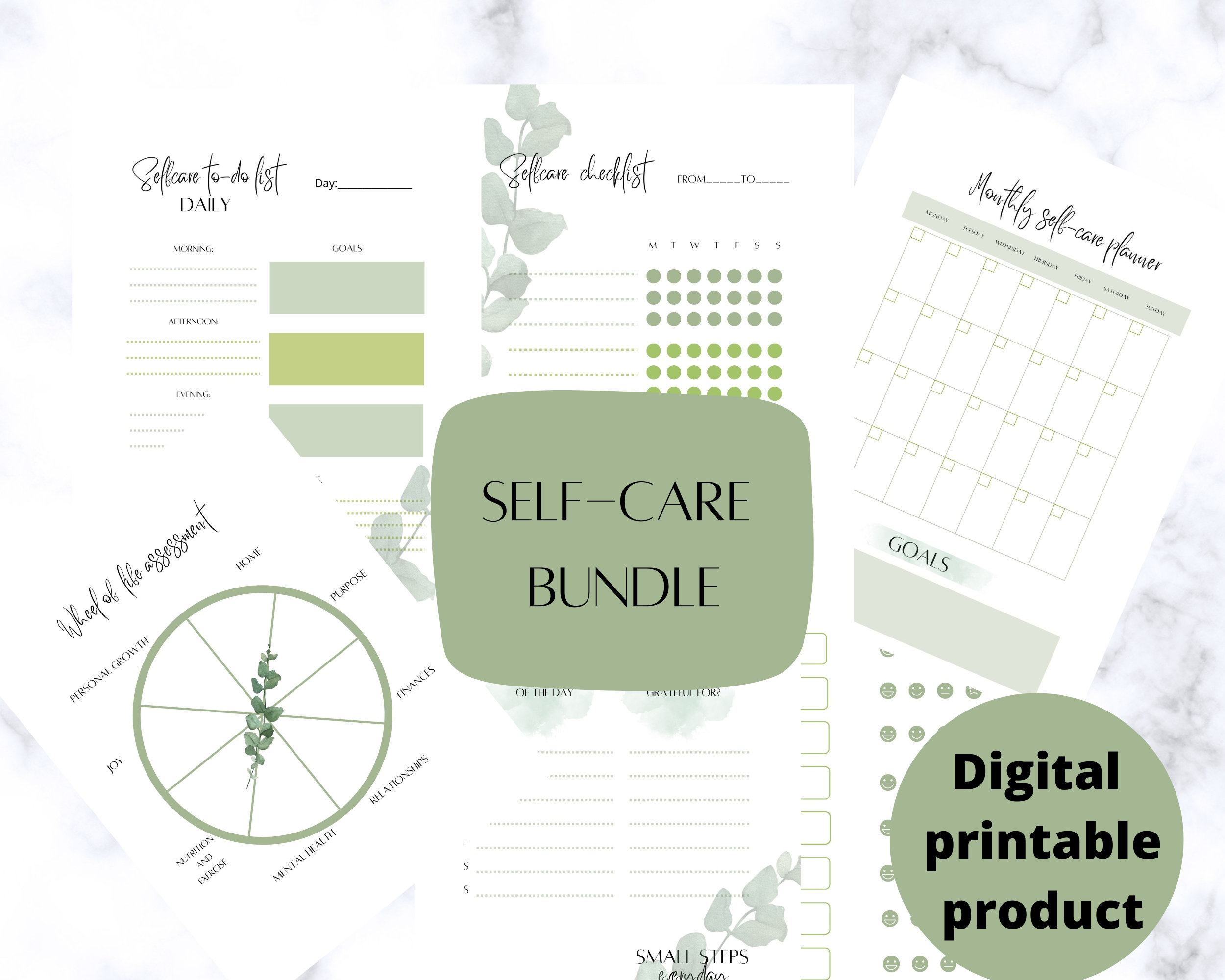 Digital Self-care Bundle| Printable Bundle| Mood Tracker| Gratitude ...