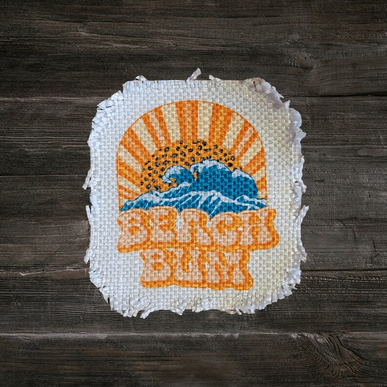 Retro Summer Frayed Hat Patches - Custom Hat or Cap Patch - Beach Patch ...