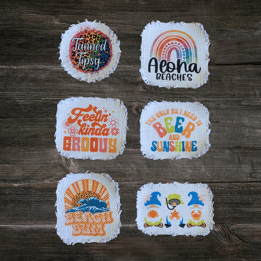 Retro Summer Frayed Hat Patches - Custom Hat or Cap Patch - Beach Patch ...
