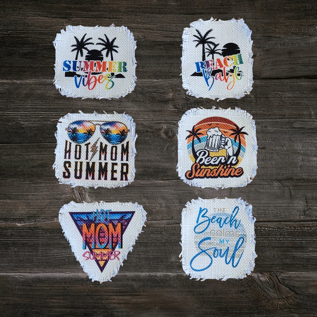 Summer Frayed Hat Patches - Custom Hat or Cap Patch - Beach Mom Patch ...
