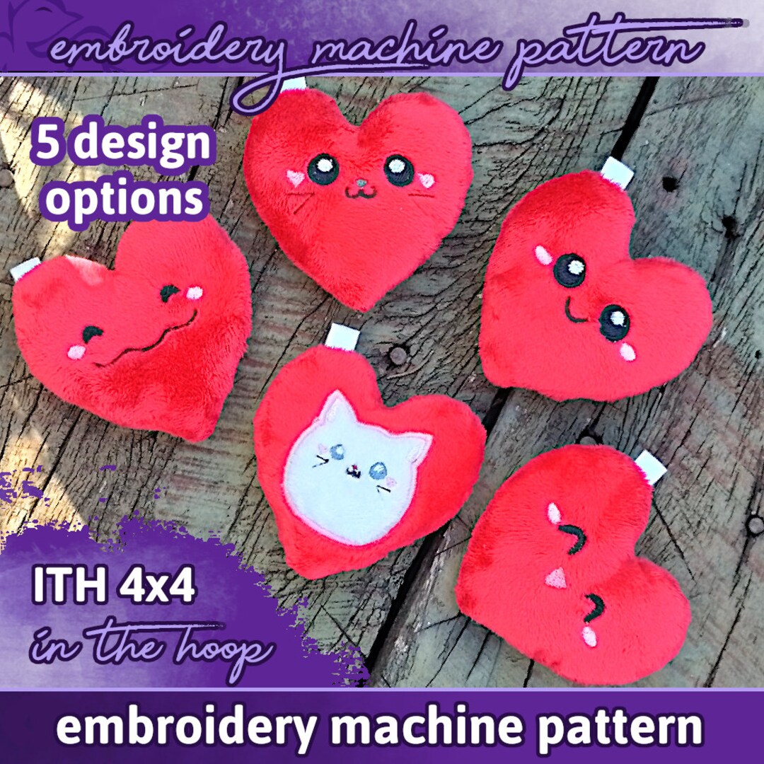 ITH PATTERN 4x4" / 10 X 10 Cm Heart Valentine's Day Heart Kitty Plush ...