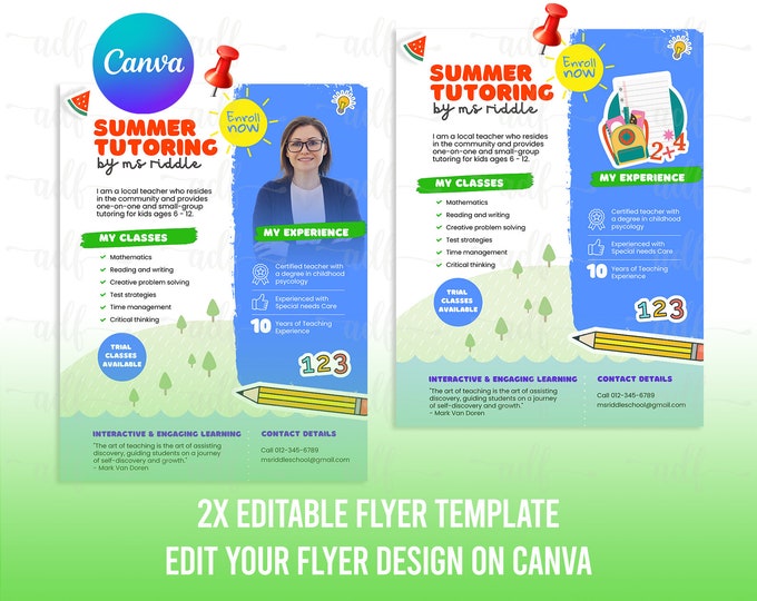 DIY Summer Tutoring Flyer Template, Canva Tutoring Flyer, Small ...