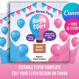 GENDER REVEAL FLYER, Baby Shower Canva, Its a Girl Boy Flyer, Gender ...