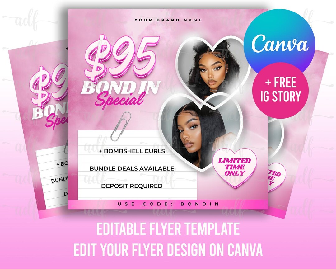 Bond in Hair Booking Flyer, Hair Flyer, Wig Flyer, Book Now Flyer ...