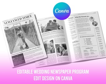 Wedding Newspaper Program Template, Editable 4 Page Wedding Itinerary ...