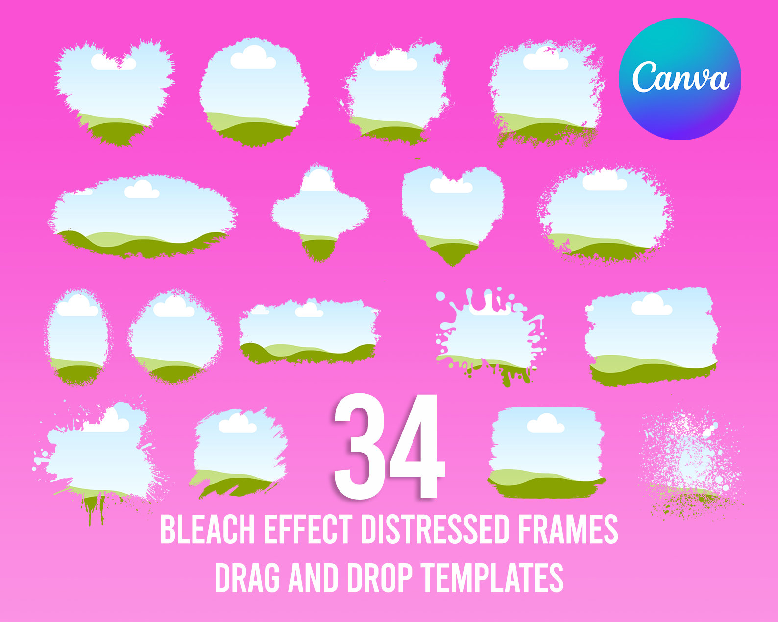34 Bleach Effect Frames, Editable Drag and Drop Frames, Distressed Edge ...
