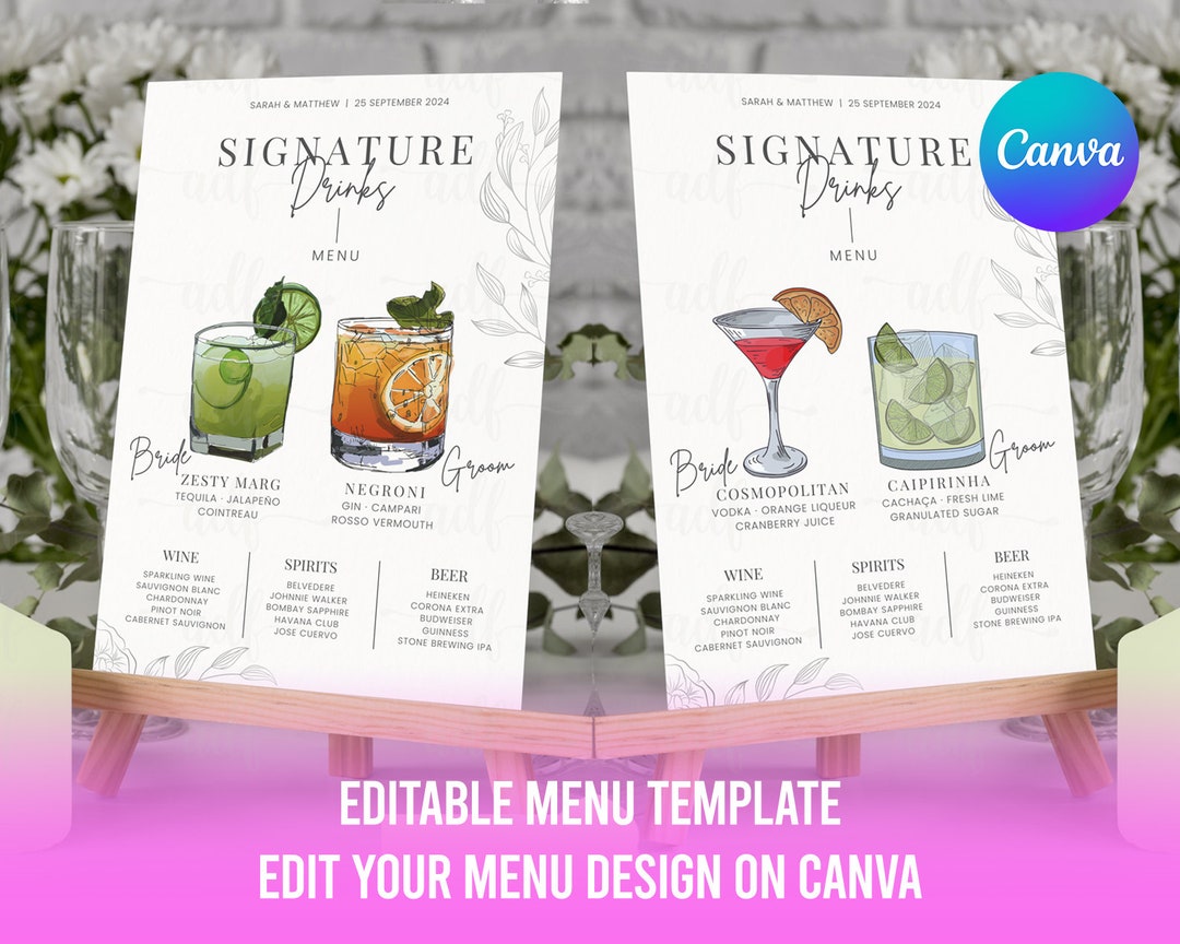 Printable Signature Cocktails Sign, Editable Signature Cocktails ...