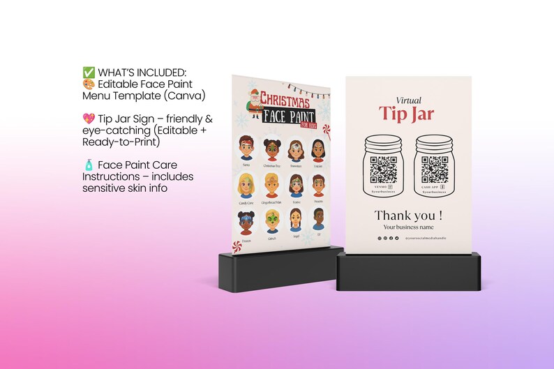 Christmas Face Painting Menu 12 Designs & Tip Jar Templates: Canva ...