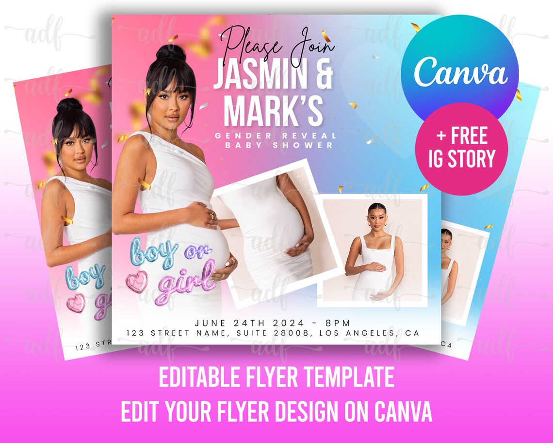 Gender Reveal Party Flyer, Baby Shower Announcement, Gender Reveal ...