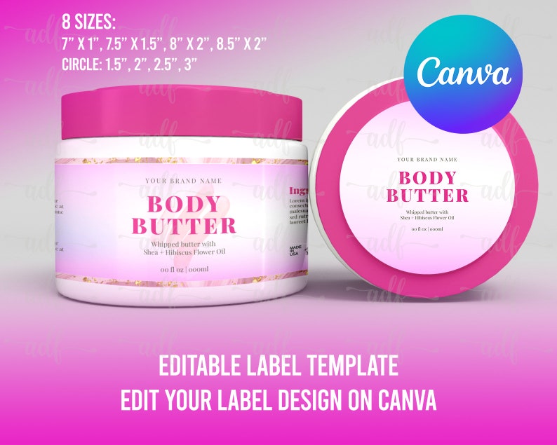 BODY PRODUCT Jar Label, DIY Wrap Around Label + Lid Labels, Canva ...
