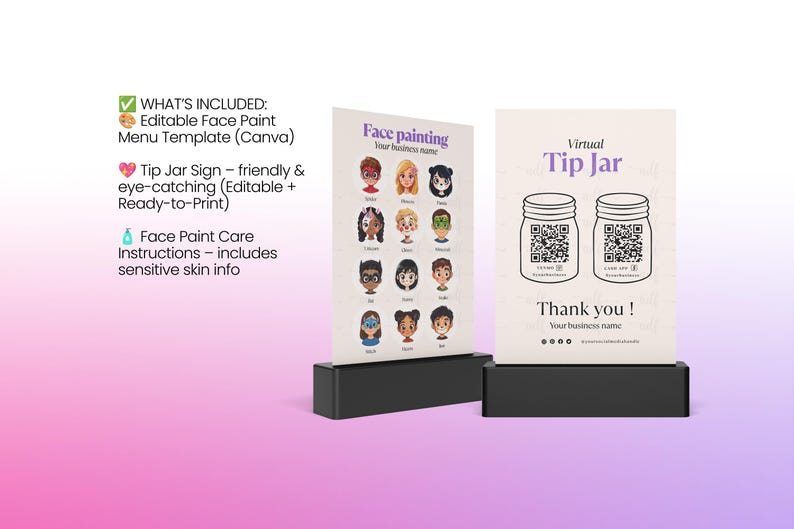 Face Painting Menu & Tip Jar Templates: 20+ Designs (canva Editable ...