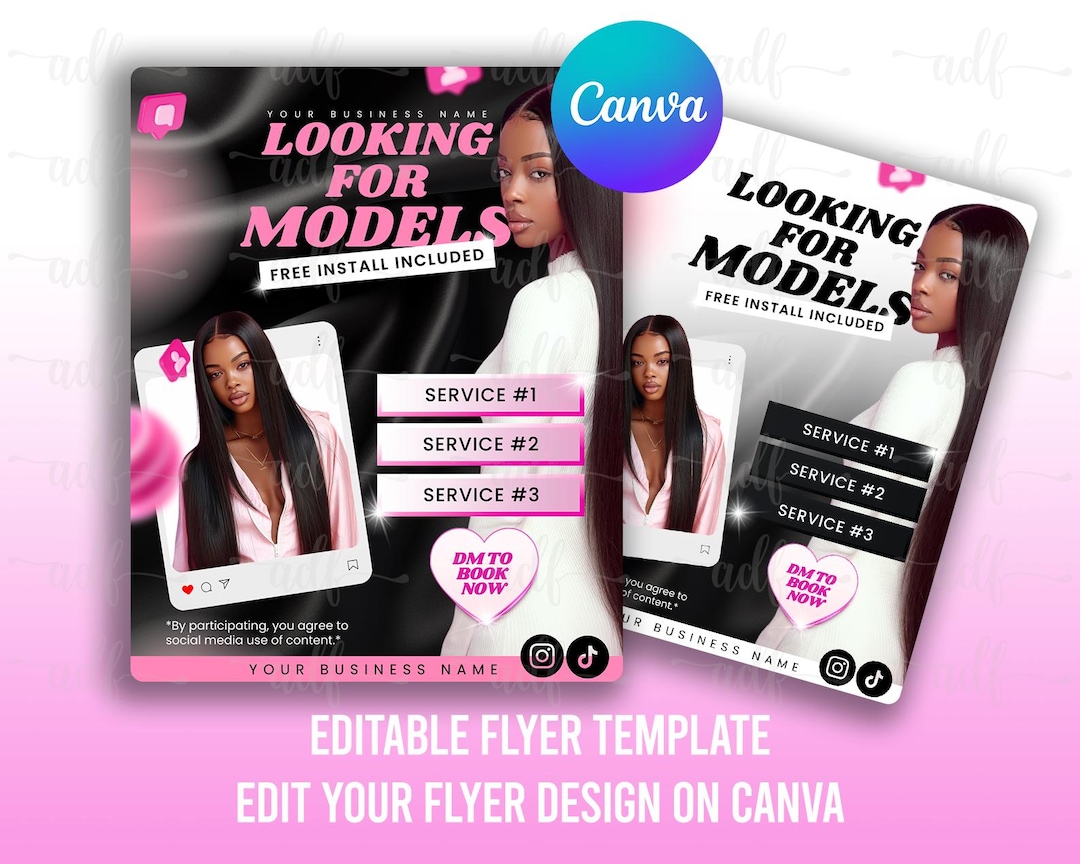 Hair Model Call Flyer Template | Editable Canva Beauty Business Flyer ...