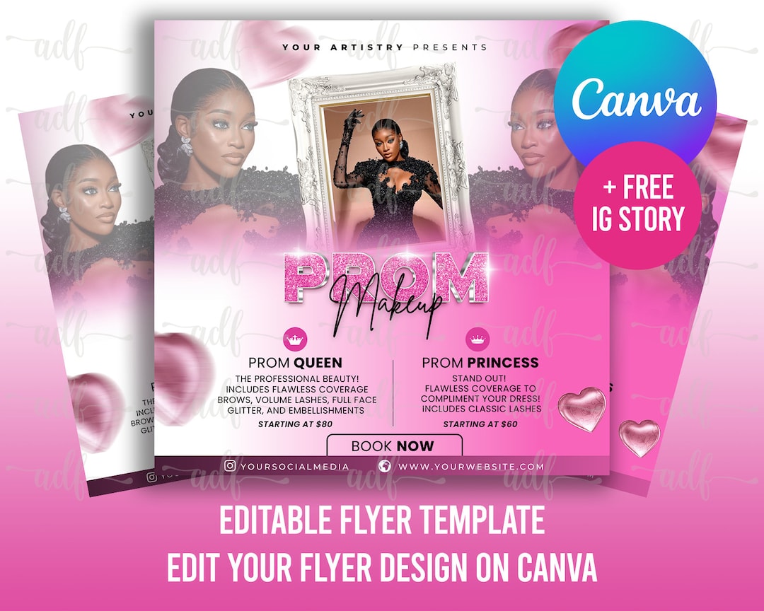Prom Makeup Flyer, Prom Makeup, MUA Flyer, Prom Season Canva Flyer ...