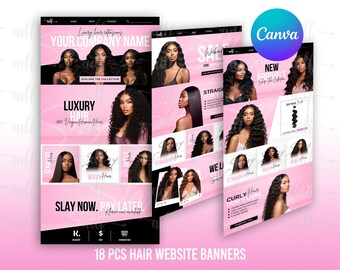 DIY Hair Website Banner Kit| Shopify Hair Extensions or Wig Boutique ...
