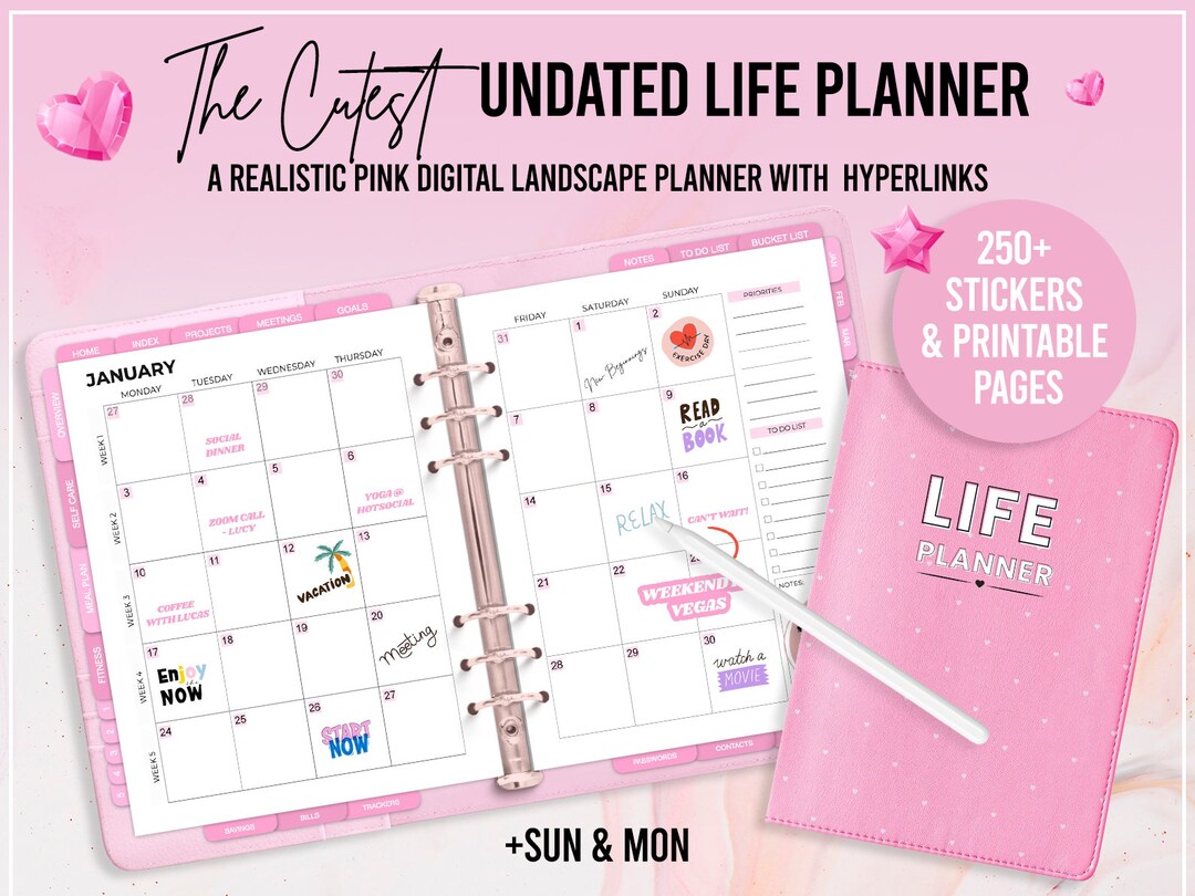 UNDATED Digital Planner, LANDSCAPE Planner Template, Goodnotes Planner ...