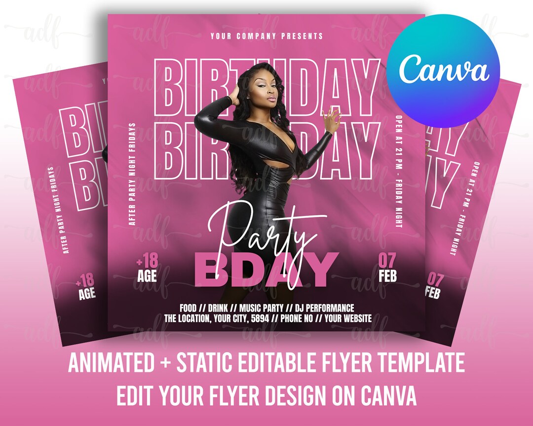 BIRTHDAY FLYER, Premade Business Social Media Flyer, Pink Birthday ...