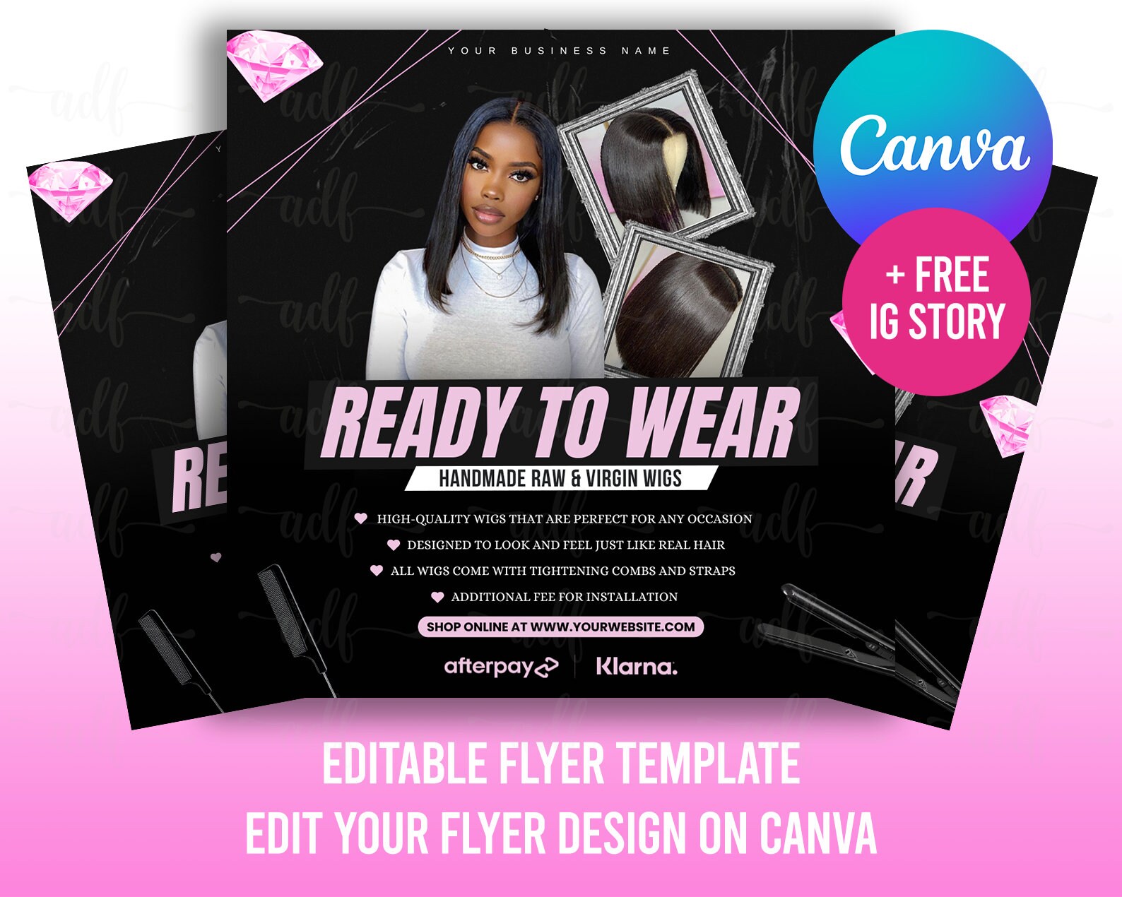 Ready to Wear Wig Flyer, Wig Flyer, Hair Flyer, Canva Flyer, Editable ...