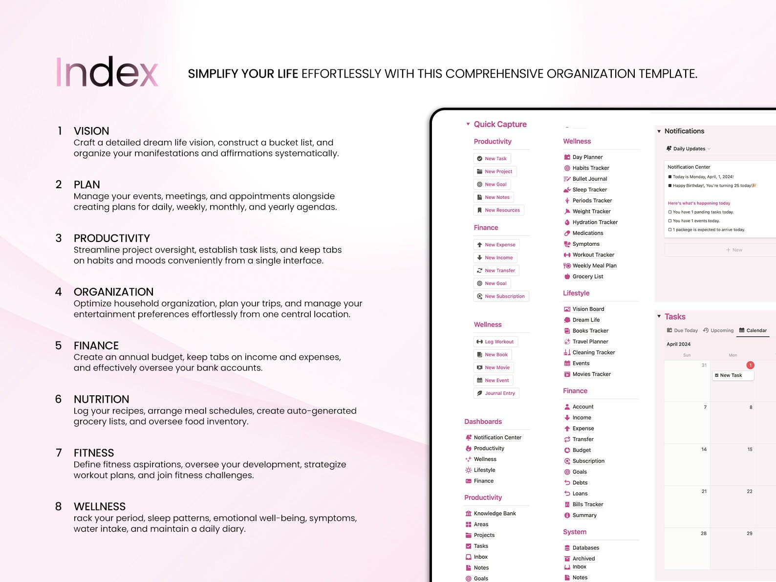 Pink Notion ADHD Life Planner Template: All-in-one Dashboard (digital ...