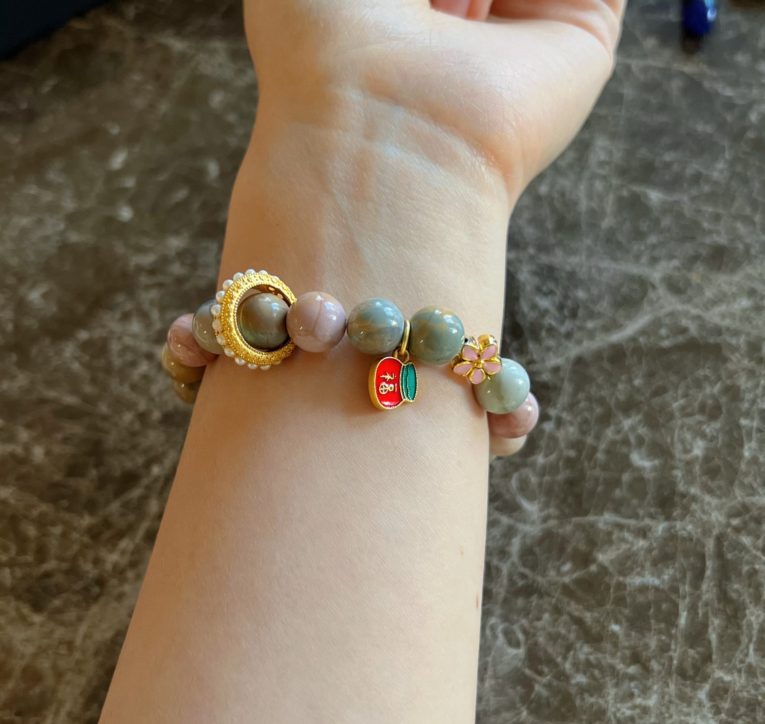 Alashan Agate Bracelet With Oil Painting Colour and Pattern and Lucky ...