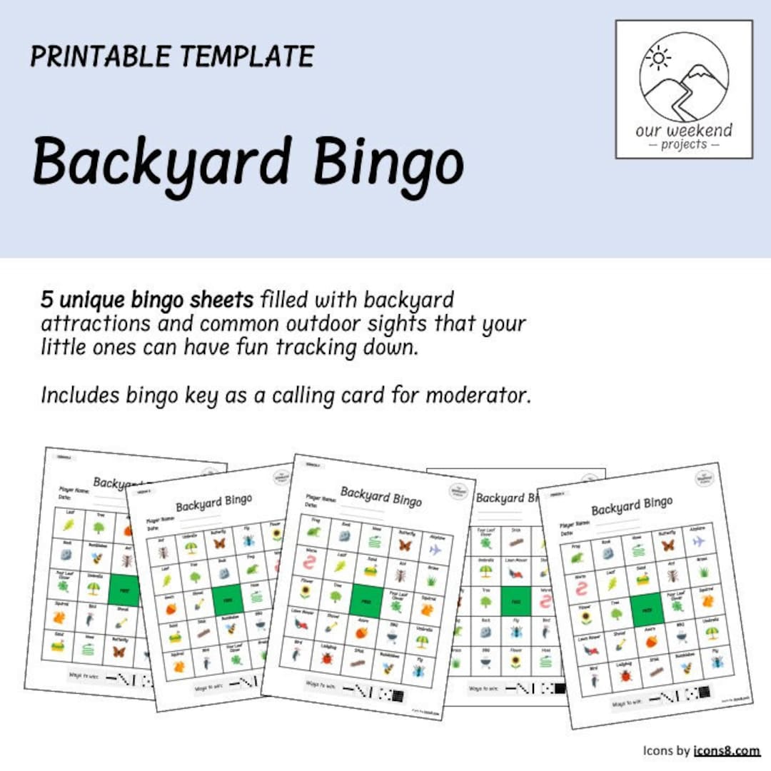 Printable Kit for Backyard Outdoor Bingo for Families and Kids, Party ...