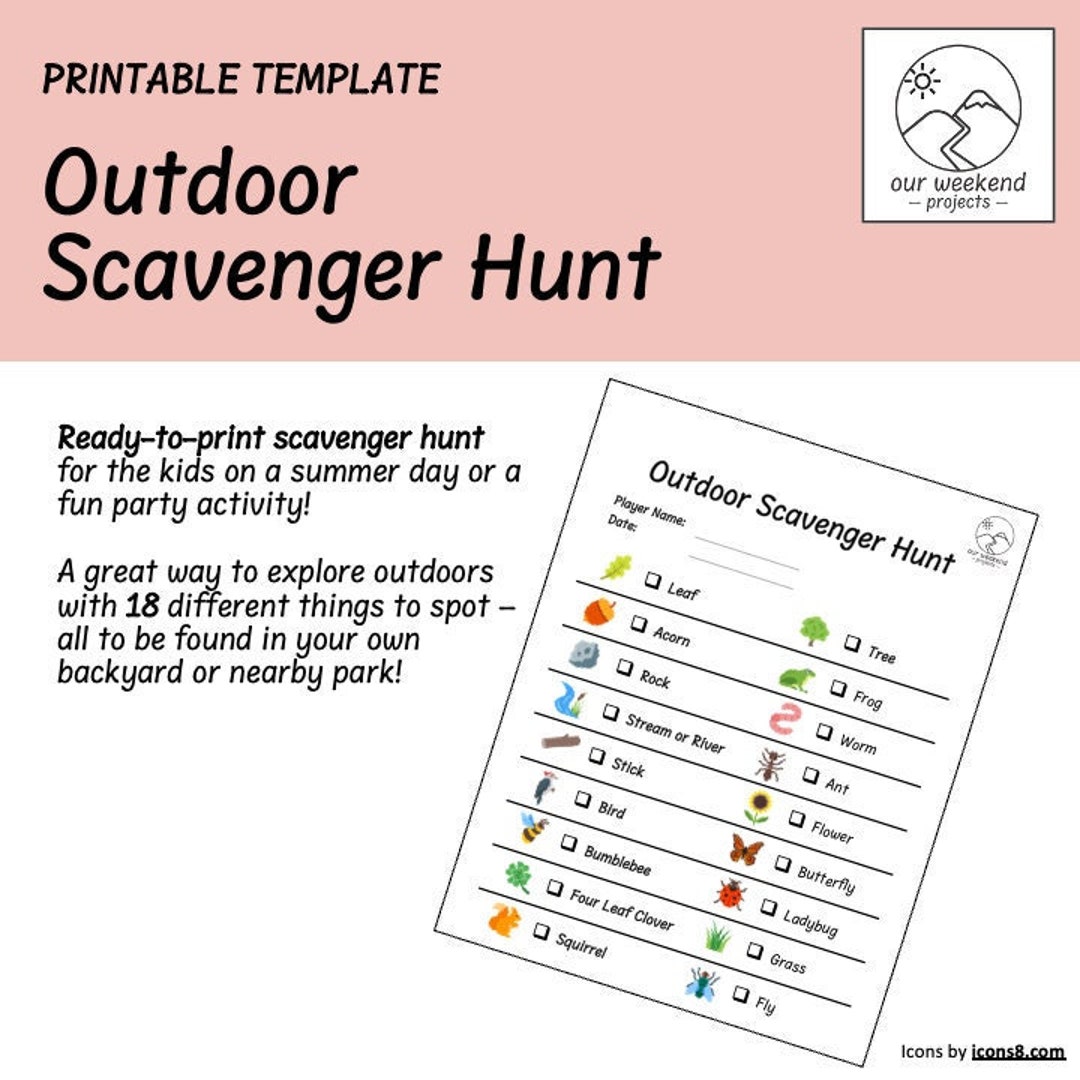Printable Outdoor Scavenger Hunt for Families and Kids, Ready-to-print ...